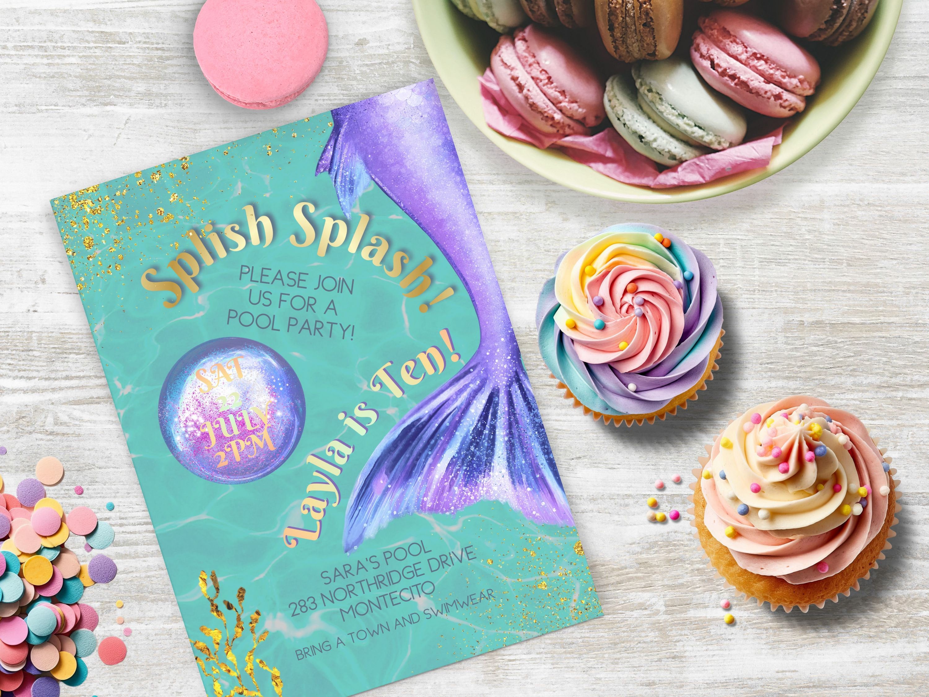 Mermaid Pool Party Invitation, INSTANT DOWNLOAD, Pool Party, Mermaid ...