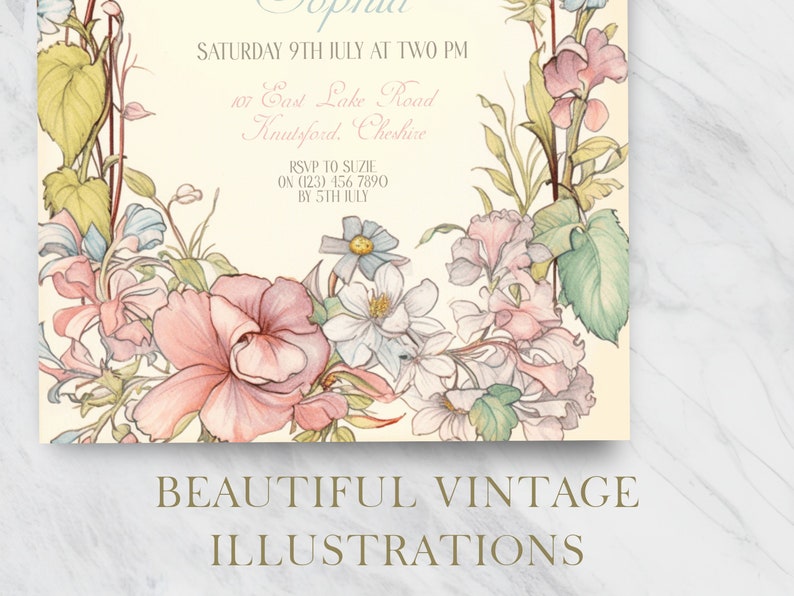 Victorian Birthday Invitation INSTANT DOWNLOAD Botanical - Etsy