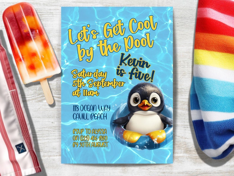 Penguin Pool Party Invitation, INSTANT DOWNLOAD, Pool Party, Penguin ...