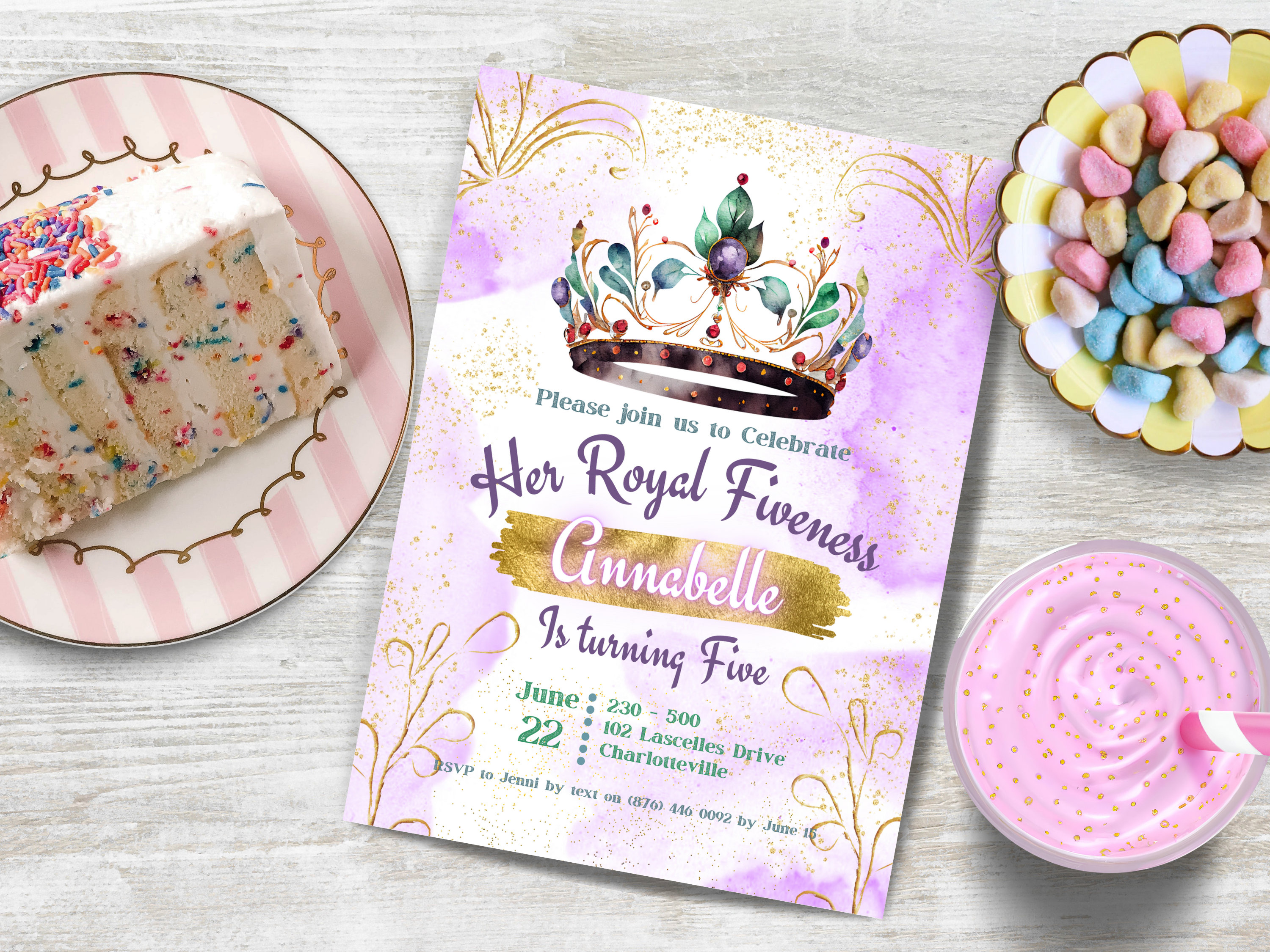 Her Royal Five-ness Birthday Invitation INSTANT DOWNLOAD Edit in Canva ...
