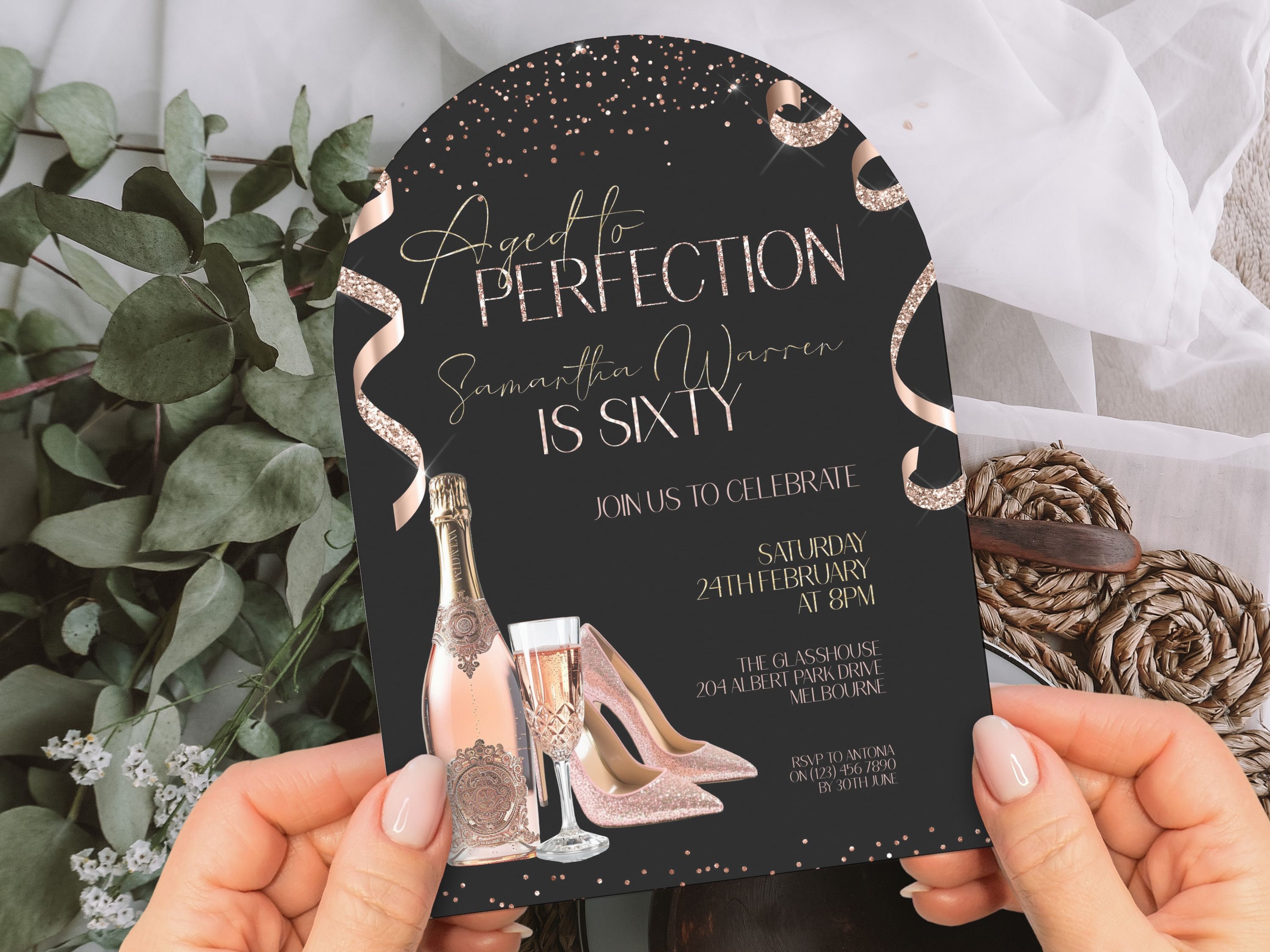 Editable Aged To Perfection Invitation Instant Download Champagne