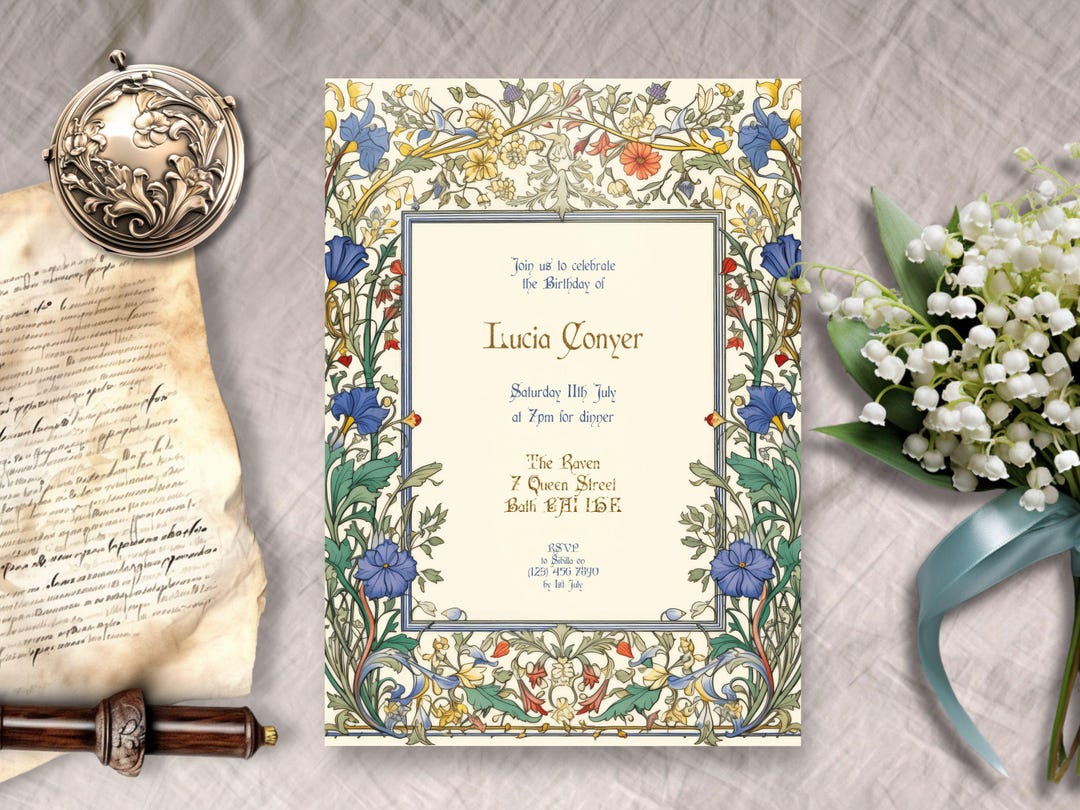 Medieval Birthday Invitation, INSTANT DOWNLOAD, Art Nouveau, Fantasy ...