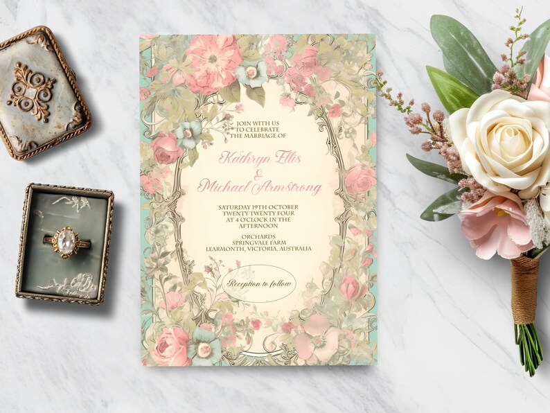 Victorian Wedding Invitation, INSTANT DOWNLOAD, Vintage Floral Invite ...