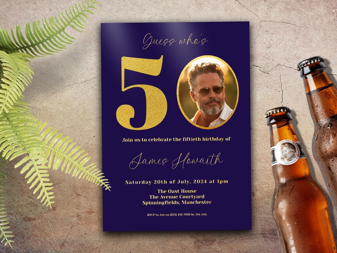 Men's Fiftieth Birthday Invitation, INSTANT DOWNLOAD, Surprise 50th ...