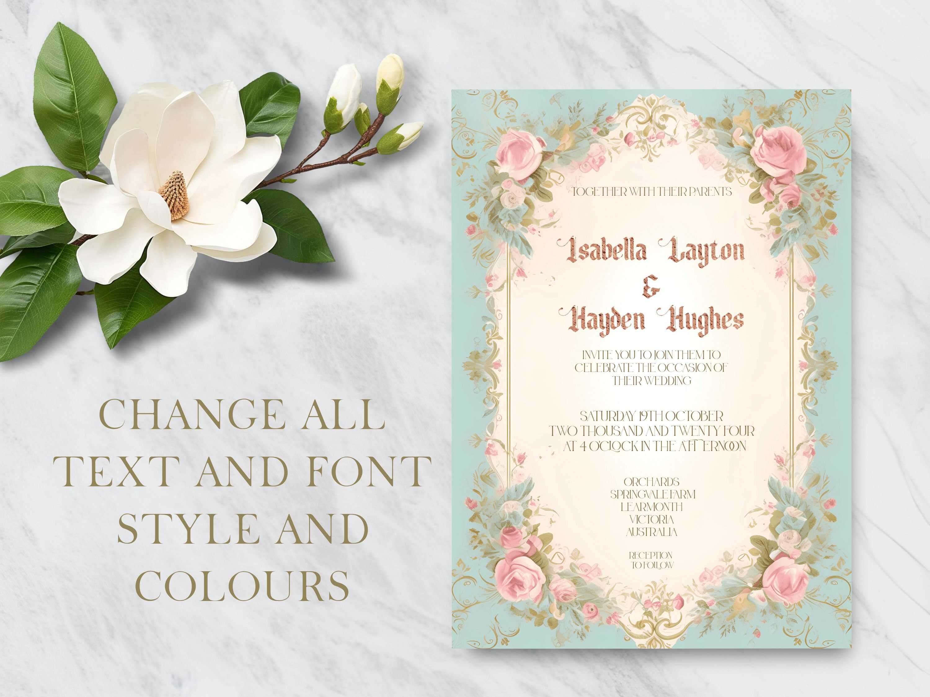 Victorian Wedding Invitation, INSTANT DOWNLOAD, Vintage Floral Invite ...