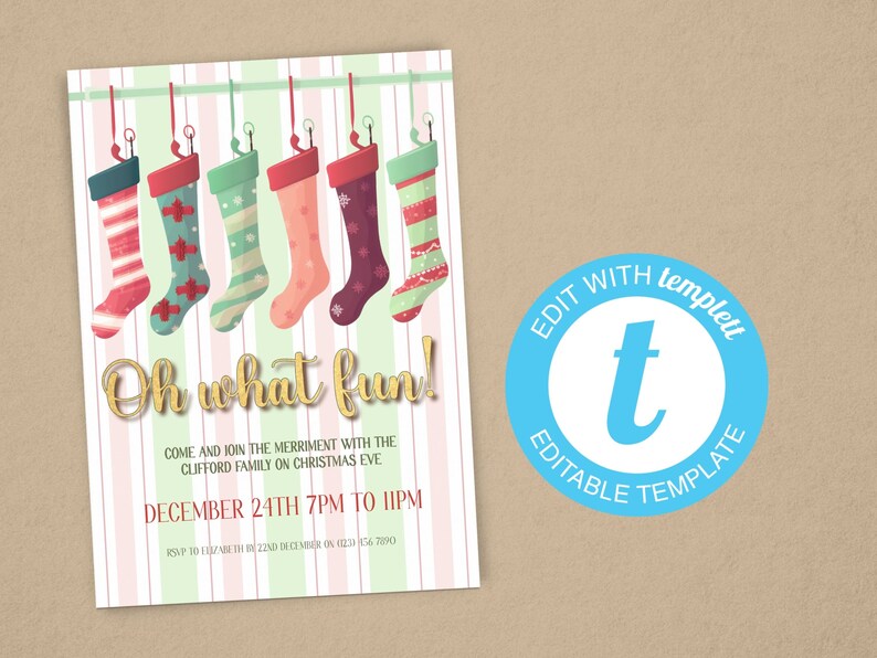 Christmas Eve Invitation, INSTANT DOWNLOAD, Christmas Party Invitation ...