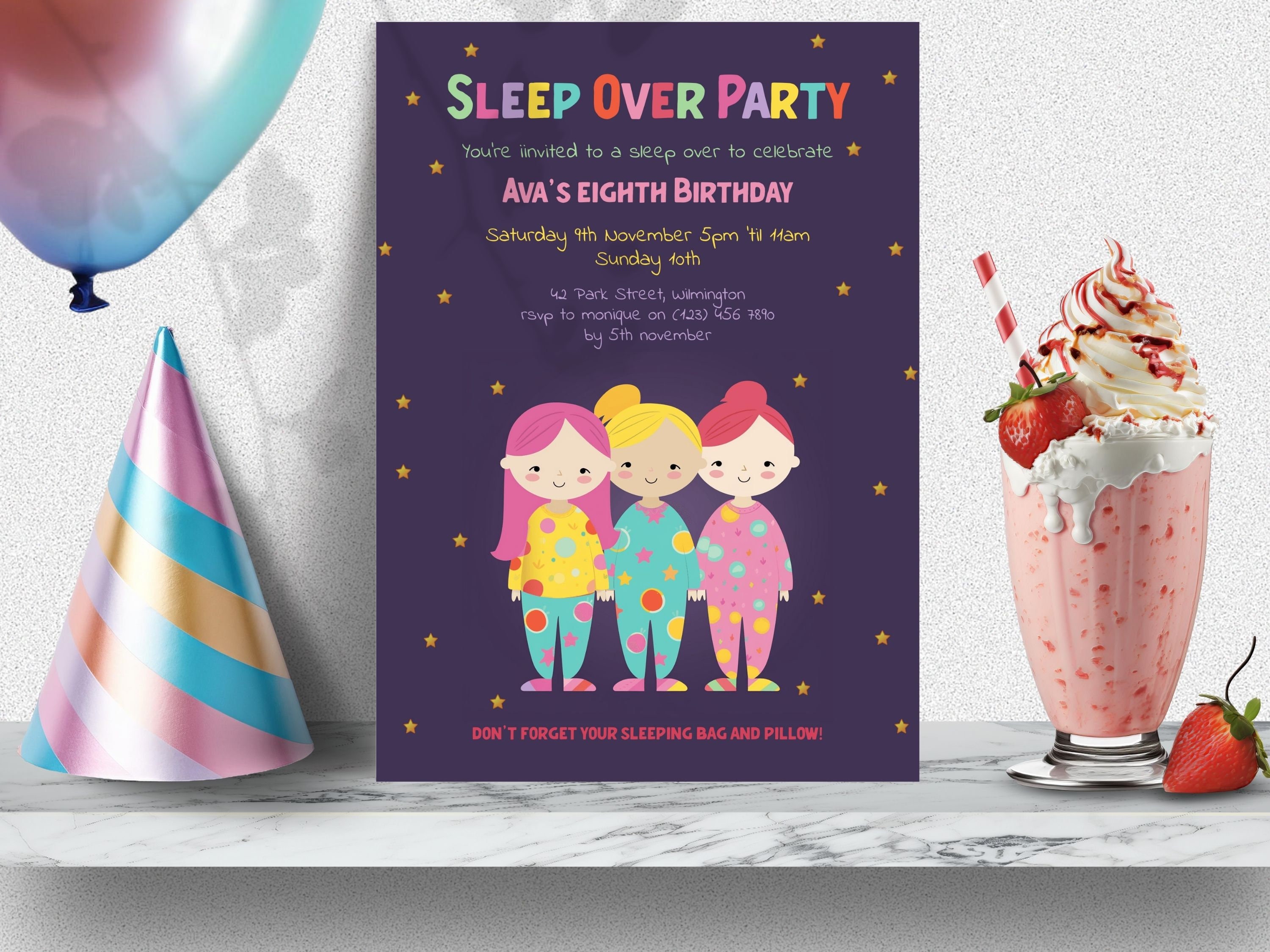 Sleep Over Party Invitation, INSTANT DOWNLOAD, Slumber Party, Birthday ...
