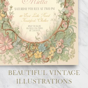 Victorian Birthday Invitation, INSTANT DOWNLOAD, Botanical Invite ...