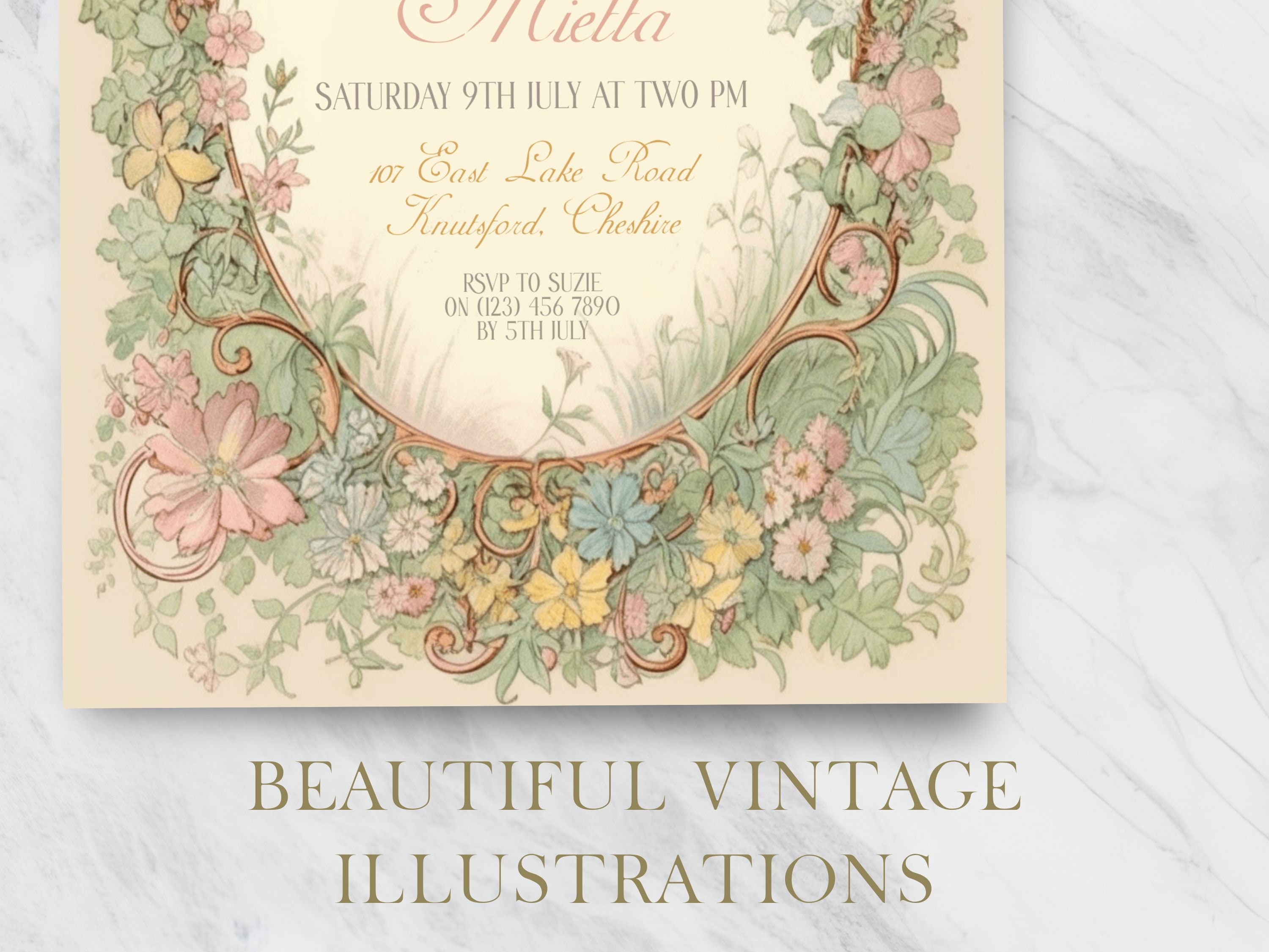 Victorian Birthday Invitation, INSTANT DOWNLOAD, Botanical Invite ...