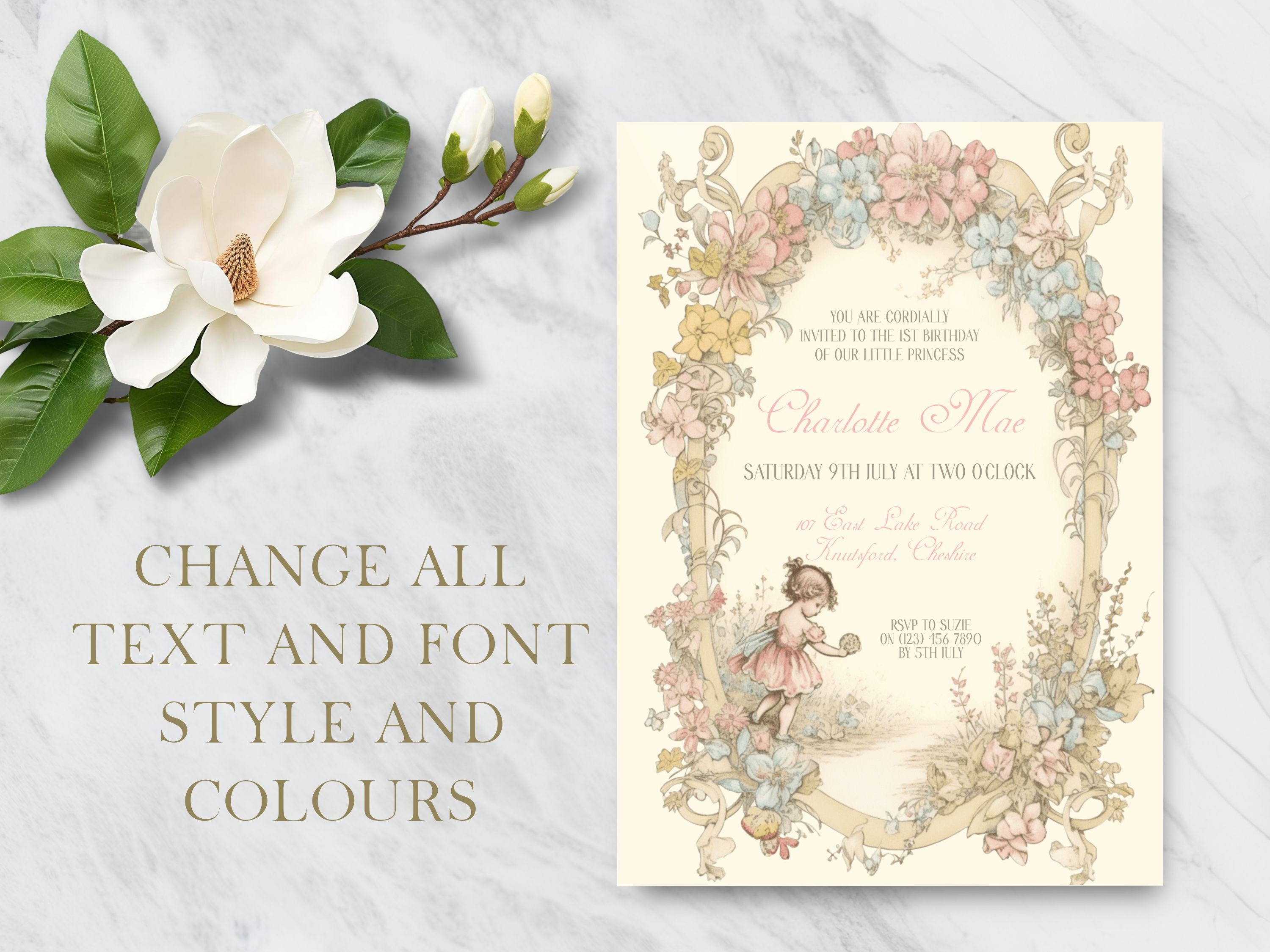 Victorian Birthday Invitation, INSTANT DOWNLOAD, Botanical Invite ...