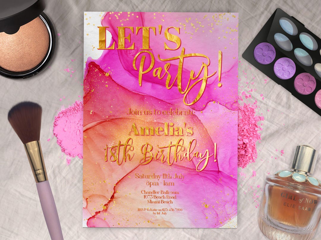 Girl 18th Birthday, INSTANT DOWNLOAD, Pink Orange Gold Invite, Modern ...