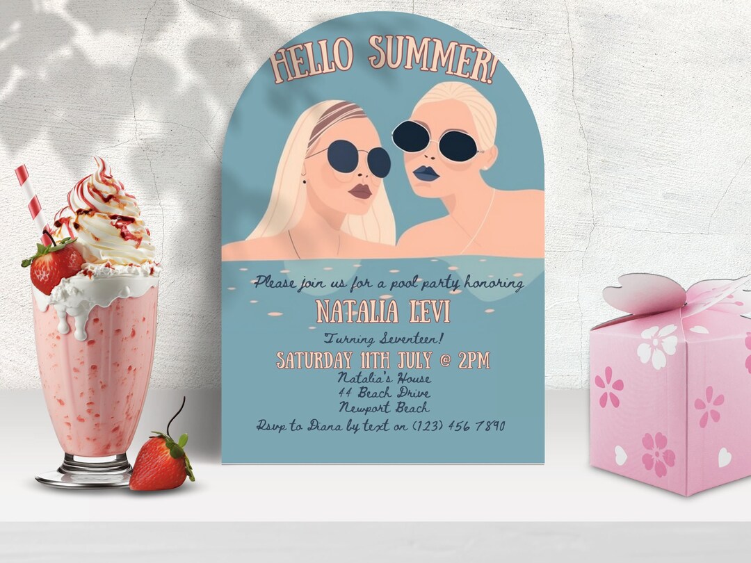Pool Party Invite, INSTANT DOWNLOAD, Modern, Minimal, Girl's 17th ...