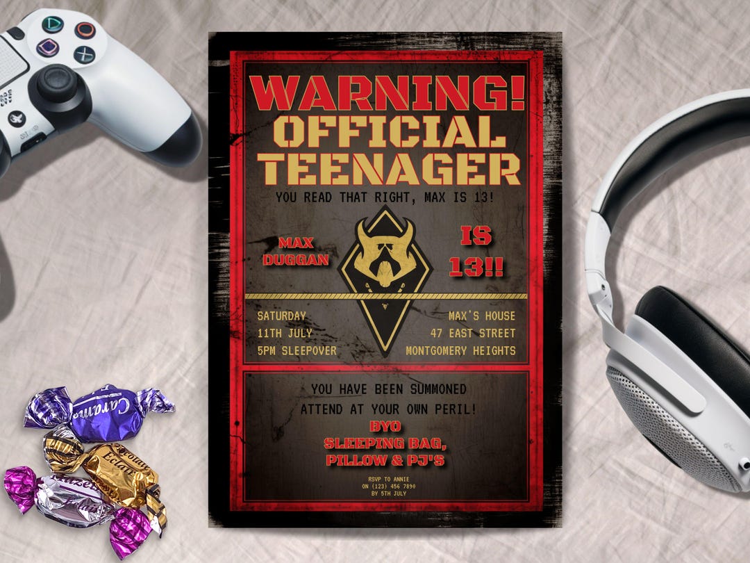 Official Teenager Warning Invitation, INSTANT DOWNLOAD, Thirteen Year ...