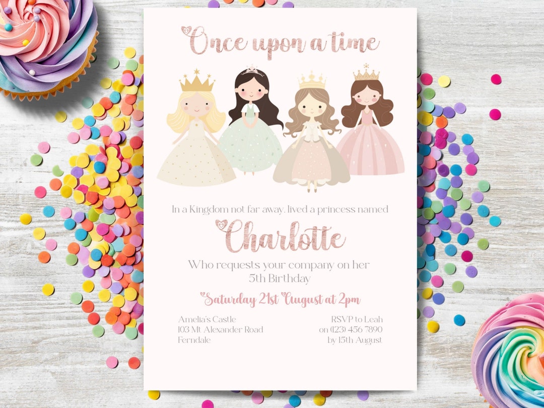 Princess 5th Birthday Party Invitations, INSTANT DOWNLOAD, Princess ...