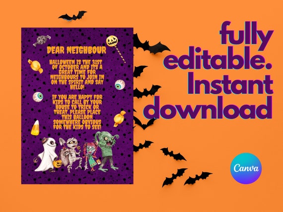 Halloween Neighbours Letter INSTANT DOWNLOAD Fully Editable - Etsy