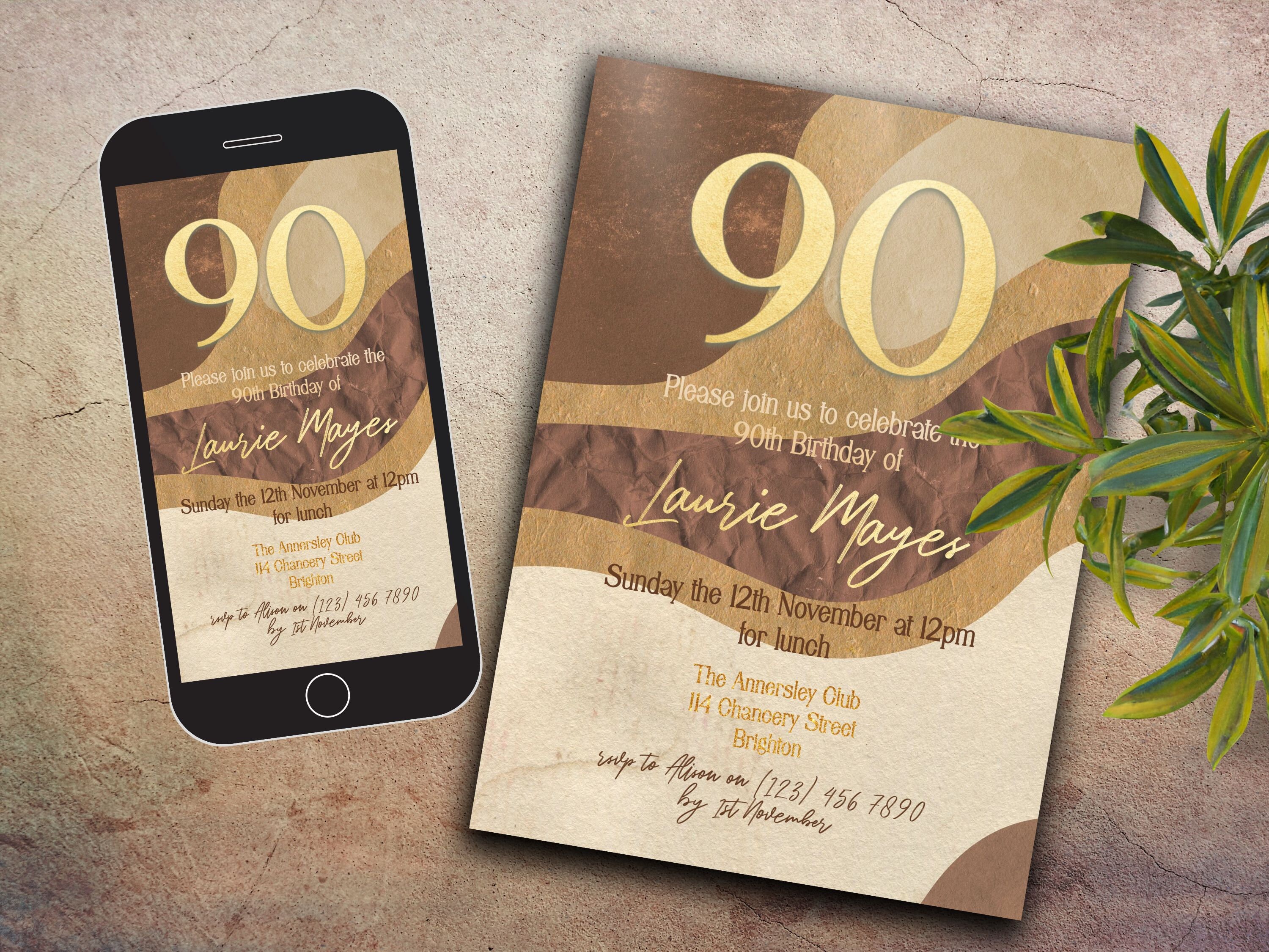 90th Birthday Invite Man, INSTANT DOWNLOAD, 90th Birthday Party ...