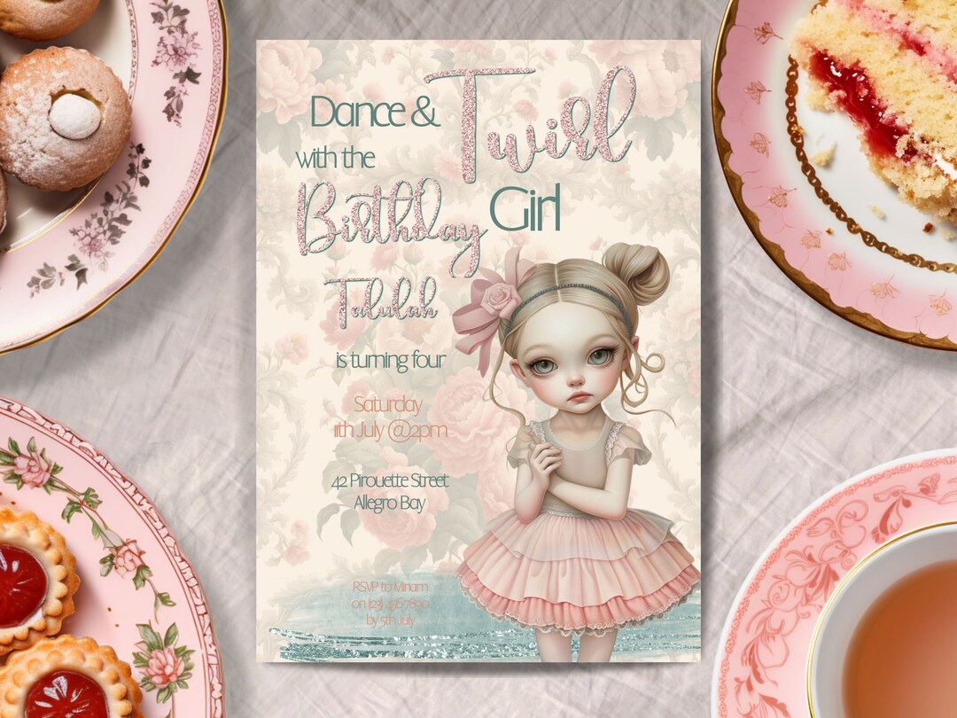 4th Birthday Invitation, INSTANT DOWNLOAD, Ballerina Birthday Invite ...