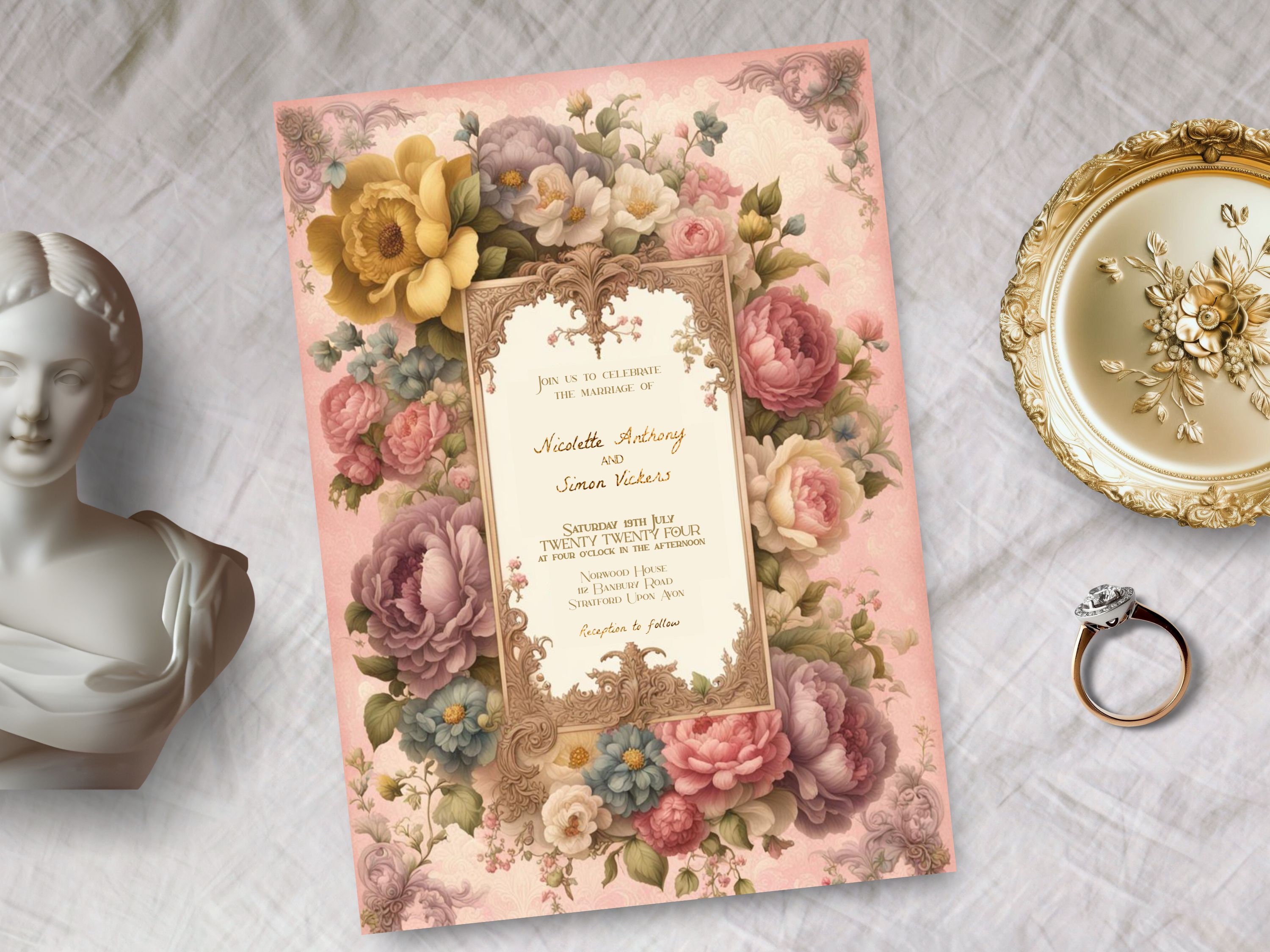 Victorian Wedding Invitation, INSTANT DOWNLOAD, Vintage Floral Invite ...
