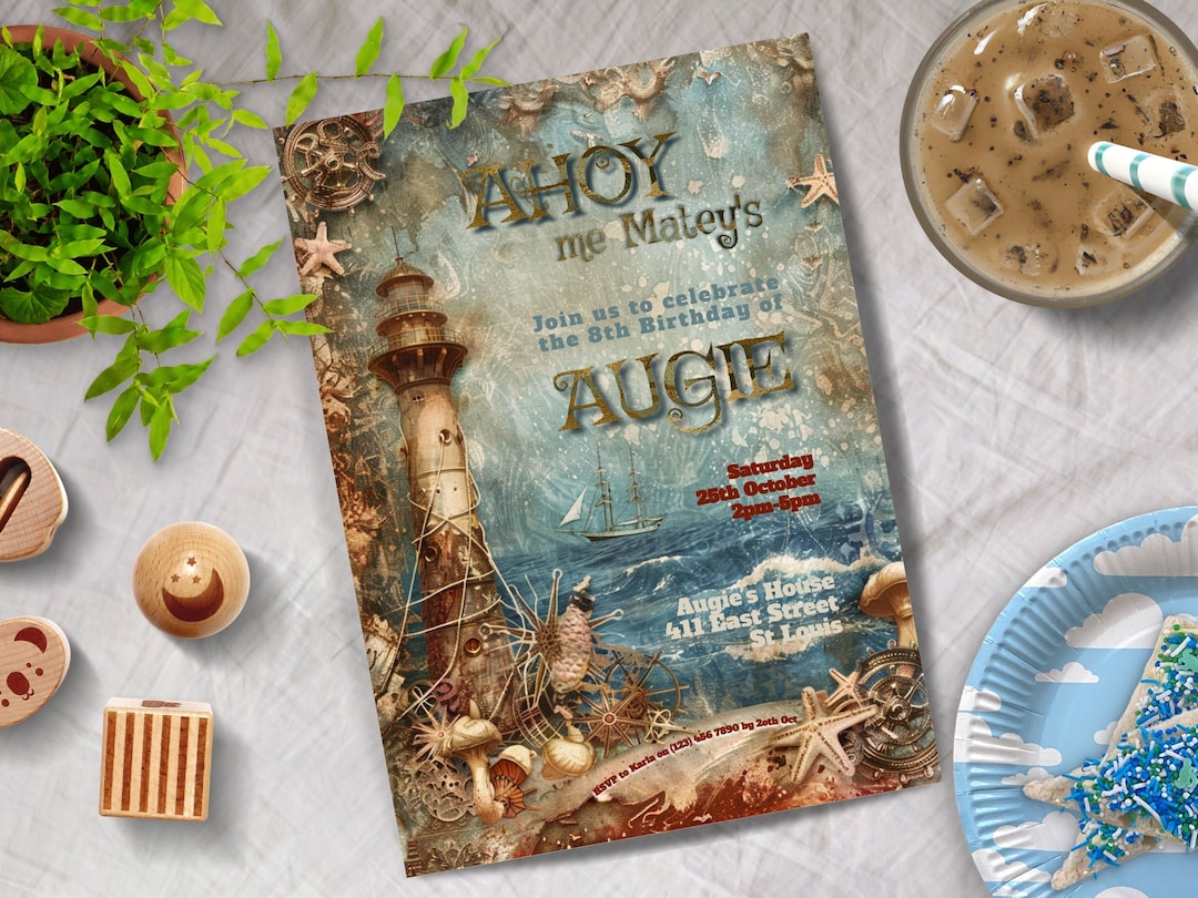 Ahoy Matey's Invitation, INSTANT DOWNLOAD, Nautical Party Invite ...
