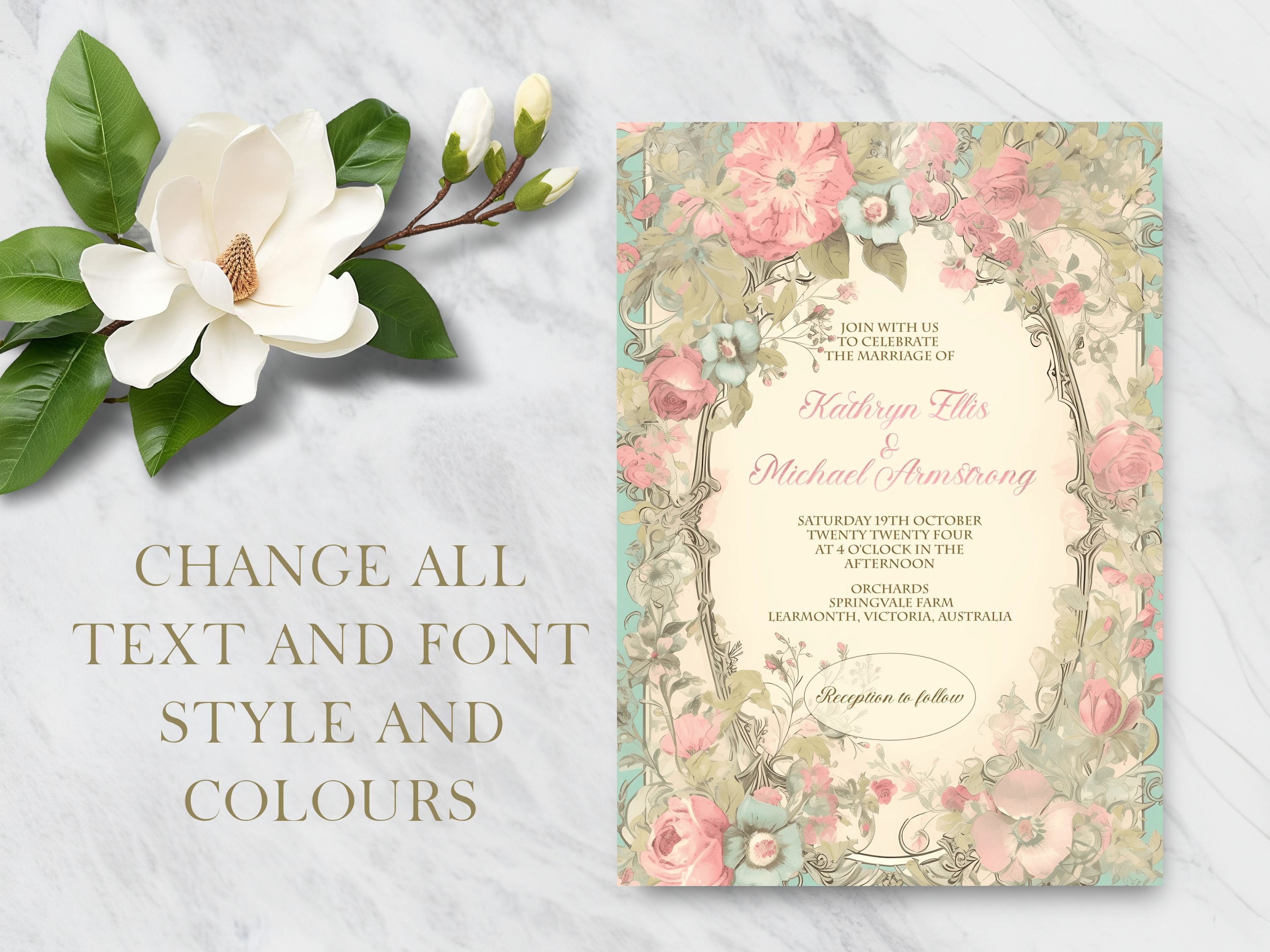 Victorian Wedding Invitation, INSTANT DOWNLOAD, Vintage Floral Invite ...