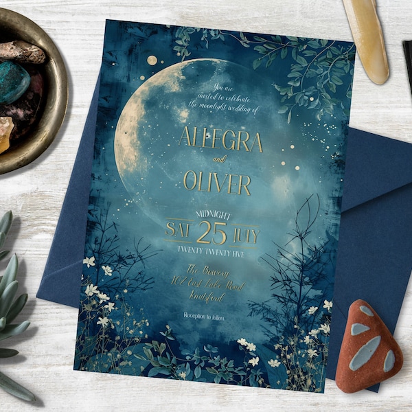 Moonlight Blue Wedding Invitation - Etsy