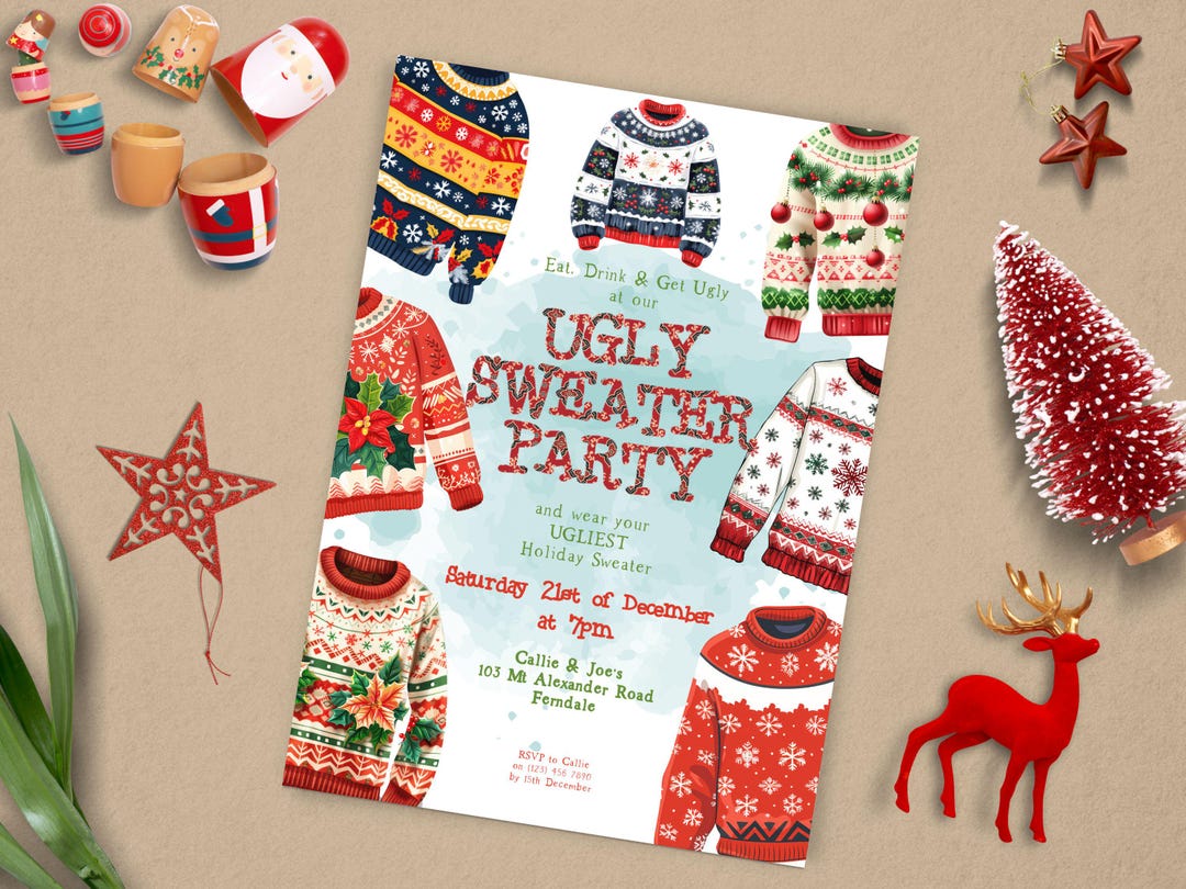 Ugly Sweater Christmas Party Invitation, INSTANT DOWNLOAD, Ugly Sweater ...