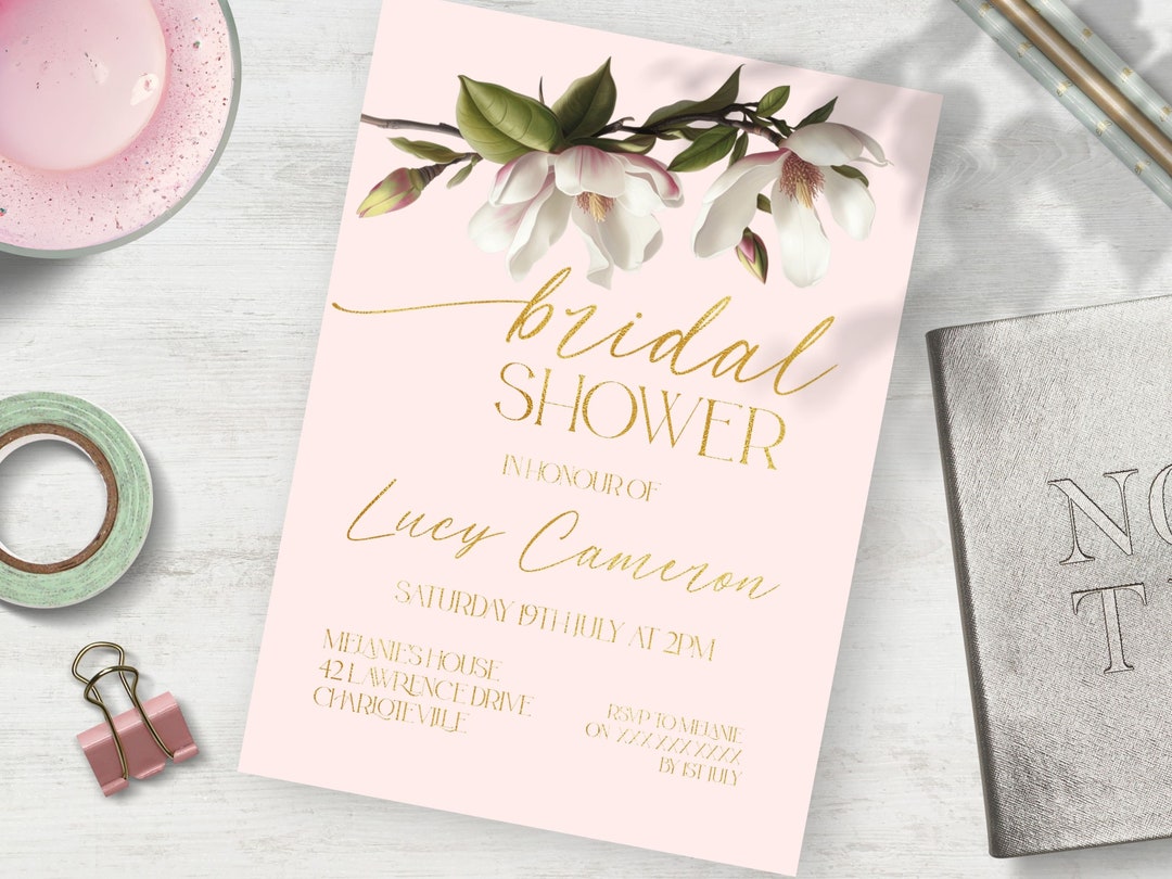 Magnolia Bridal Shower Invitation, INSTANT DOWNLOAD, Minimal Bridal ...