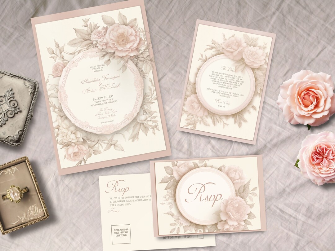 Elegant Wedding Bundle, INSTANT DOWNLOAD, Regency Invitation, Georgian ...