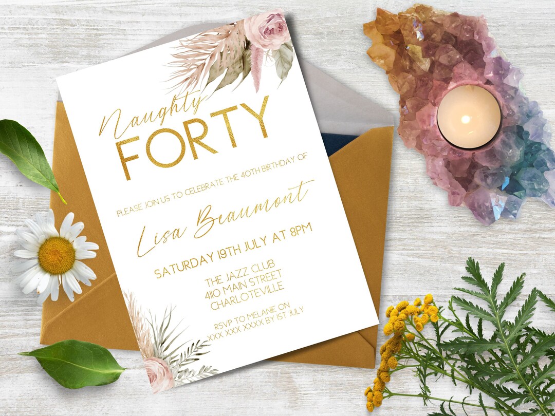 Naughty Forty Invitation, INSTANT DOWNLOAD, Gold Invite, Modern 40th ...