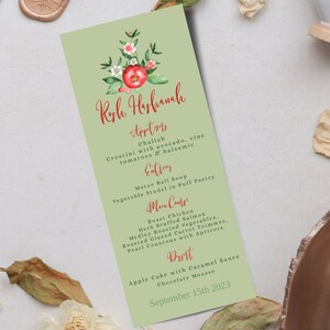 Rosh Hashanah Menu, INSTANT DOWNLOAD, Editable Menu, Shabbat Dinner ...