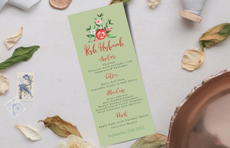 Rosh Hashanah Menu, INSTANT DOWNLOAD, Editable Menu, Shabbat Dinner ...