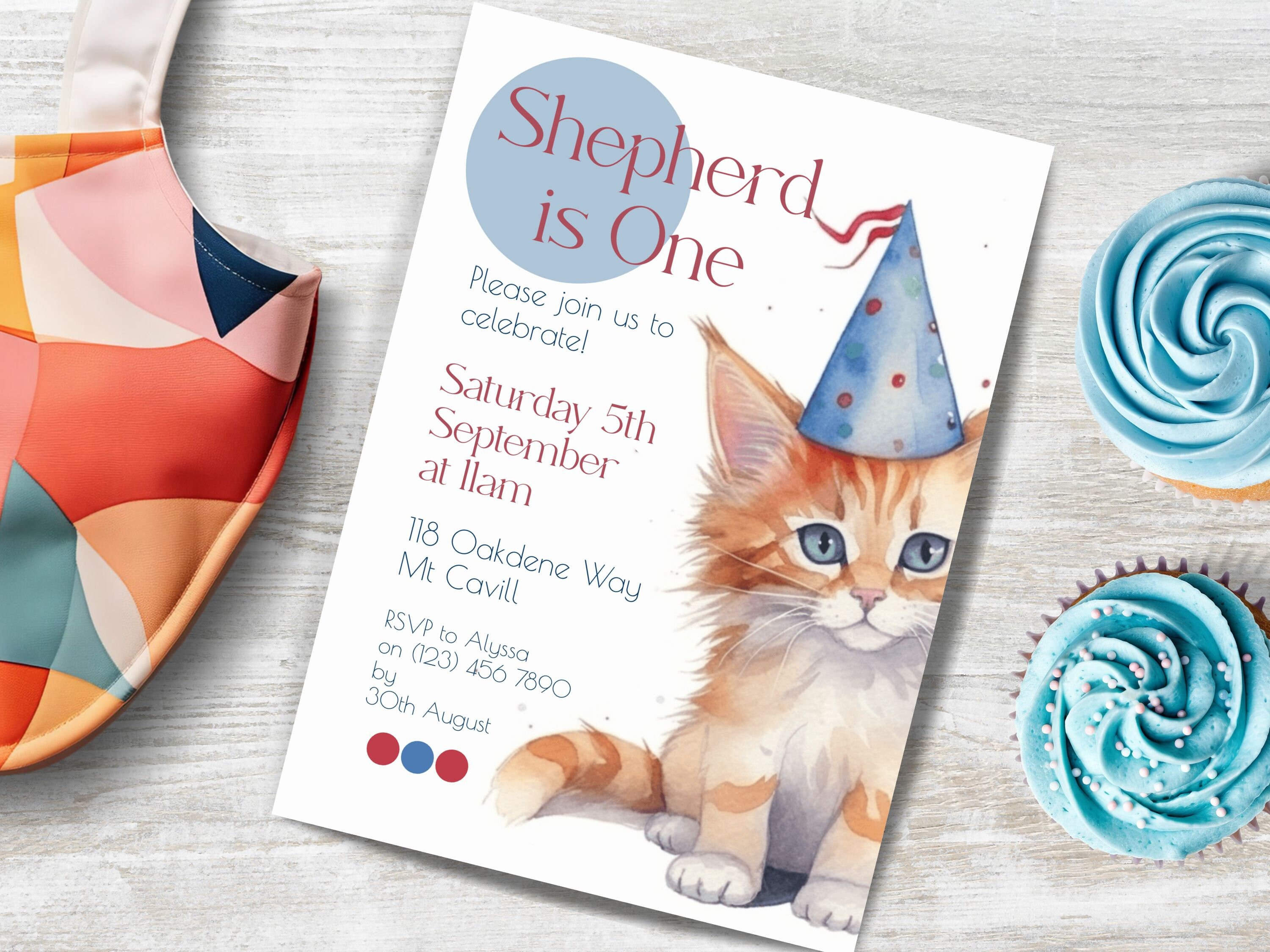 Cat 1st Birthday Invitation, INSTANT DOWNLOAD, Kitty Invite, Gender ...