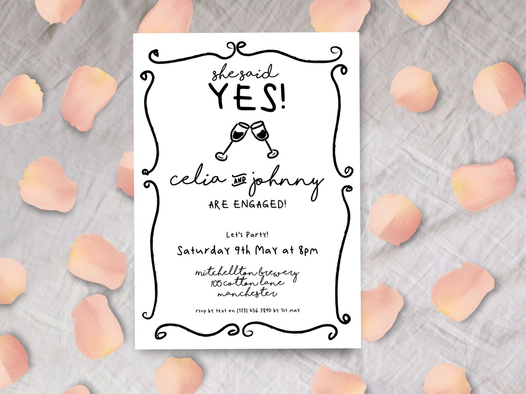 Hand Drawn Engagement Party Invitation, INSTANT DOWNLOAD, Scribble ...