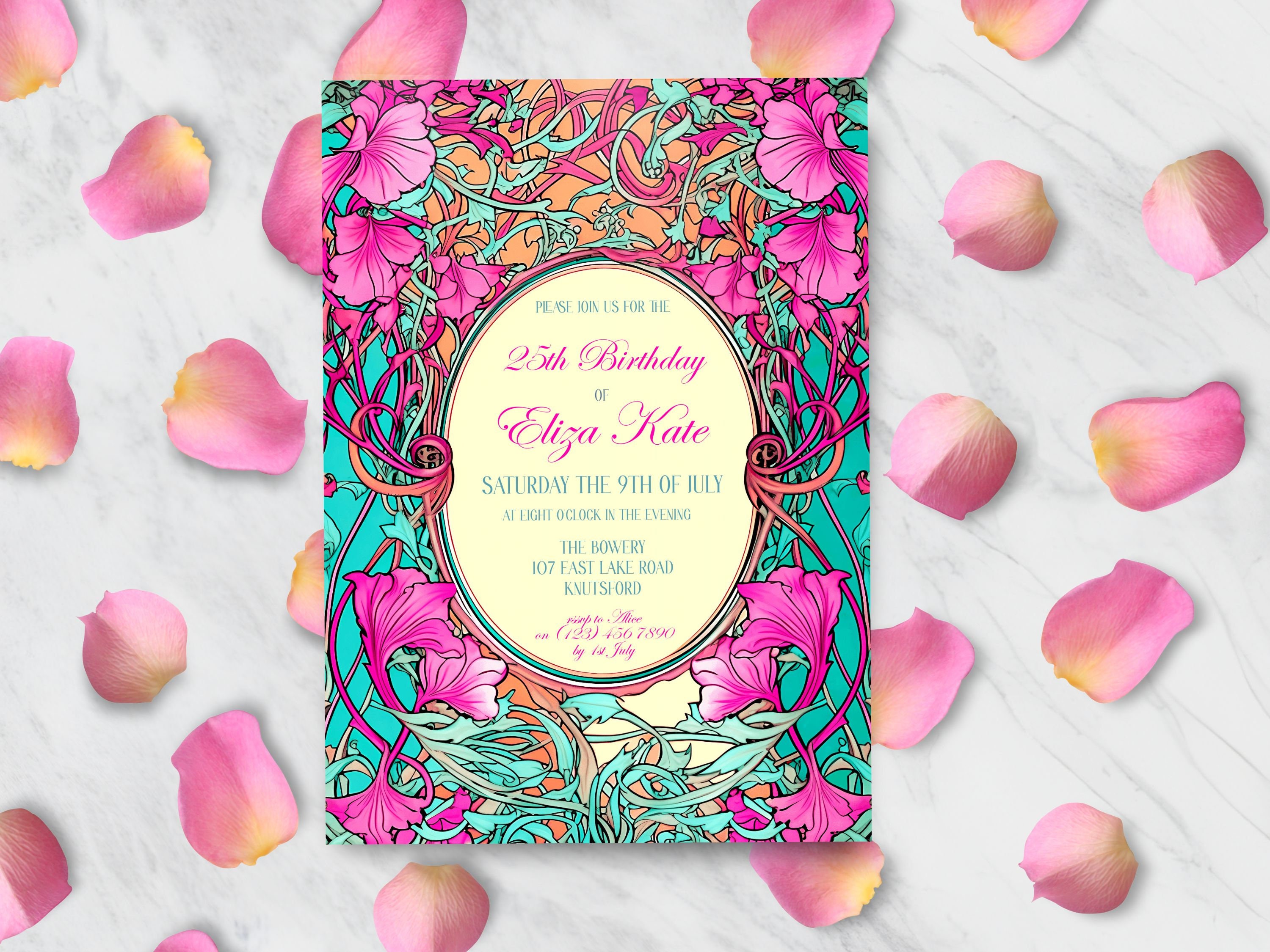 Art Nouveau Birthday Invitation, INSTANT DOWNLOAD, 25th Birthday Invite ...