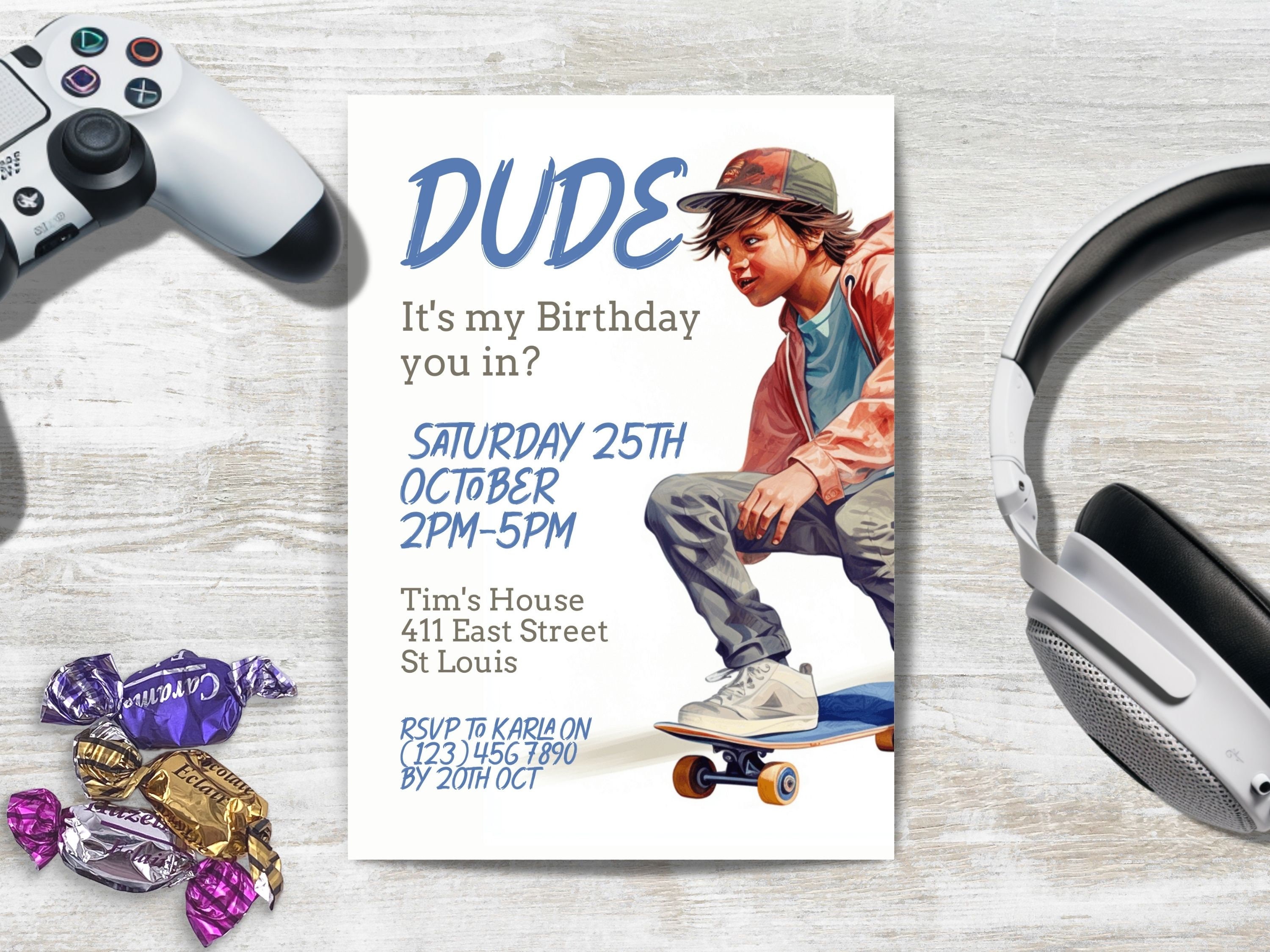 Dude Birthday Invite, INSTANT DOWNLOAD, Tween Boy Invite, Teen Boy ...