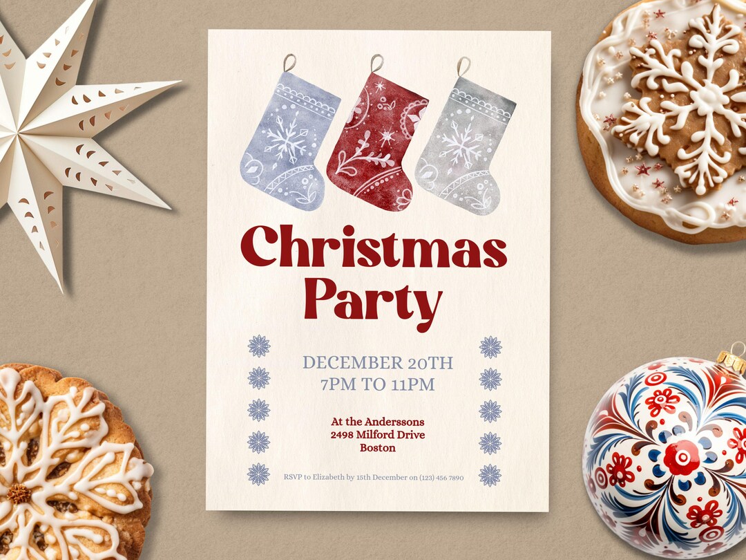 Christmas Party Invitation, INSTANT DOWNLOAD, Sock Exchange Invitation ...