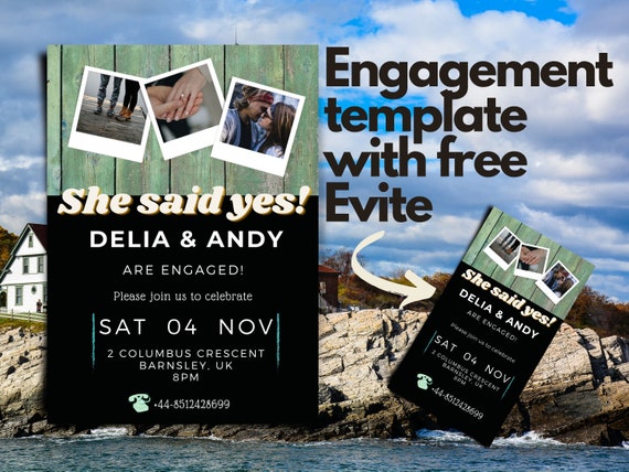 Photo Engagement Template INSTANT DOWNLOAD With FREE Evite - Etsy