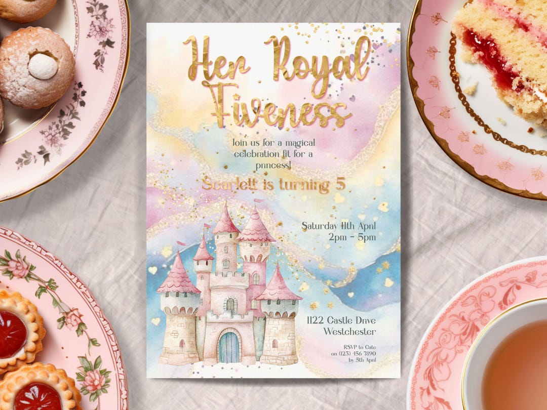 Princess Birthday Invitation, INSTANT DOWNLOAD, Girl Turning Five ...