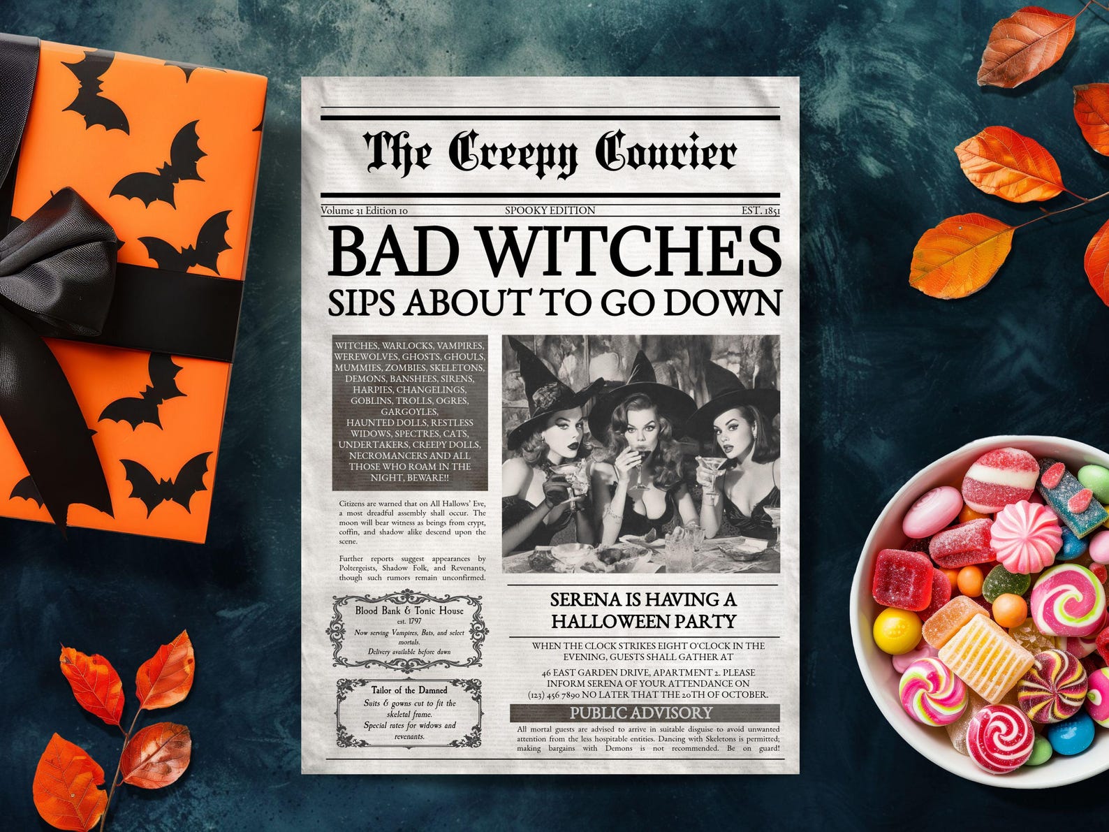Halloween Newspaper Invitation, INSTANT DOWNLOAD, Halloween Party ...