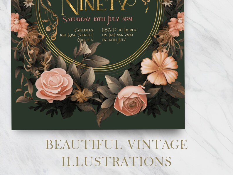 Victorian Birthday Invitation INSTANT DOWNLOAD Botanical - Etsy