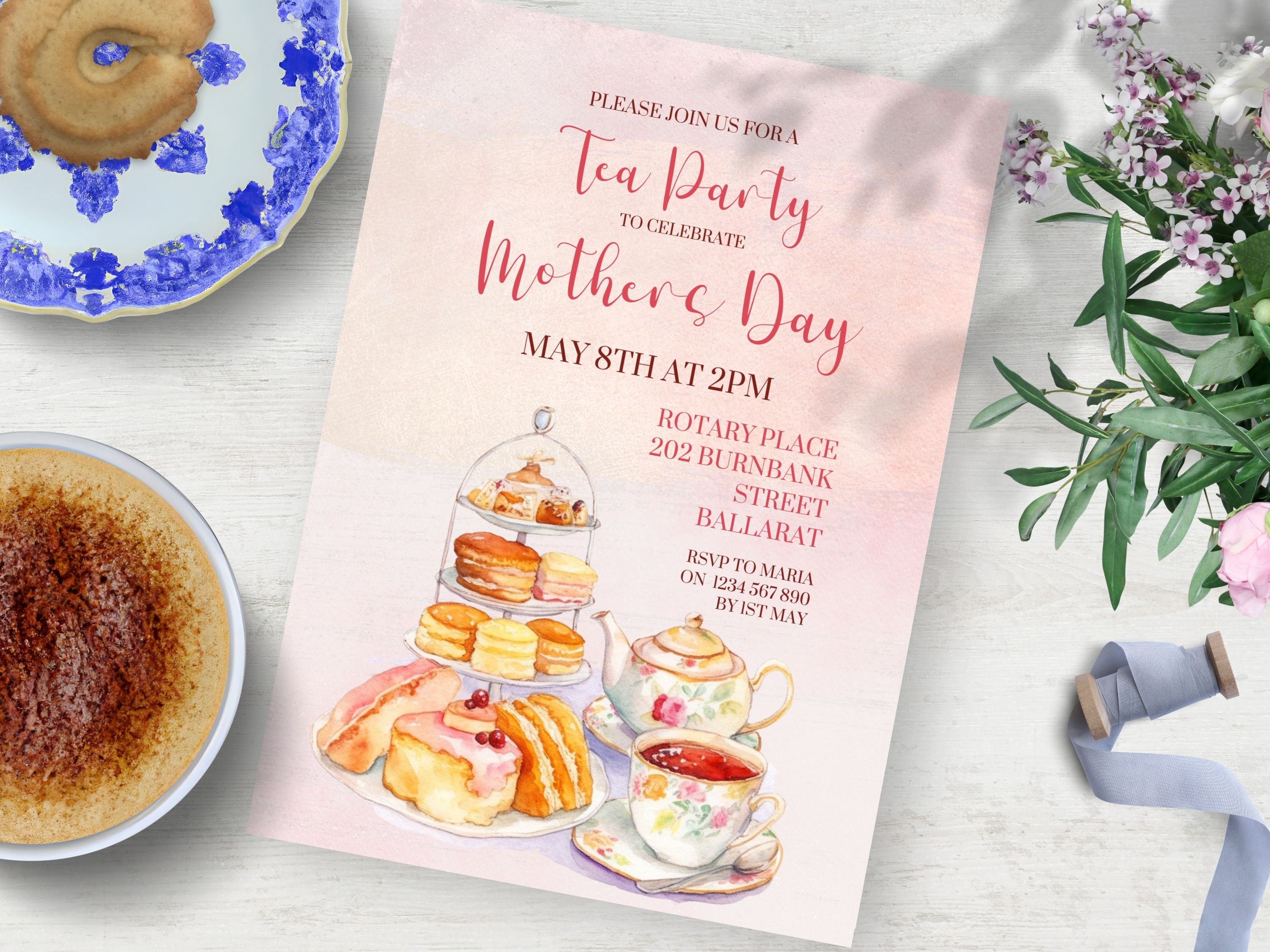 Mothers Day Tea Party Invitation INSTANT DOWNLOAD Mother's Day Brunch ...