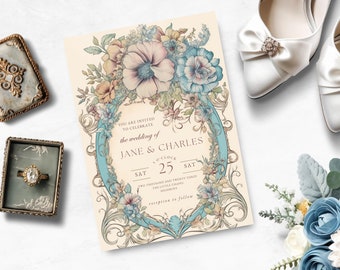 Victorian Wedding Invitation, INSTANT DOWNLOAD, Victorian Floral ...