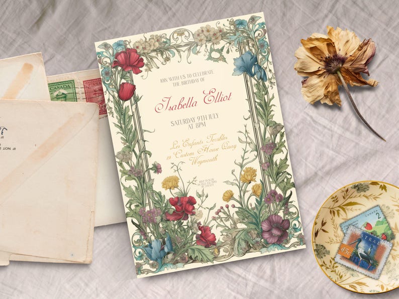 Victorian Birthday Invitation, INSTANT DOWNLOAD, Wildflowers, Ladies ...