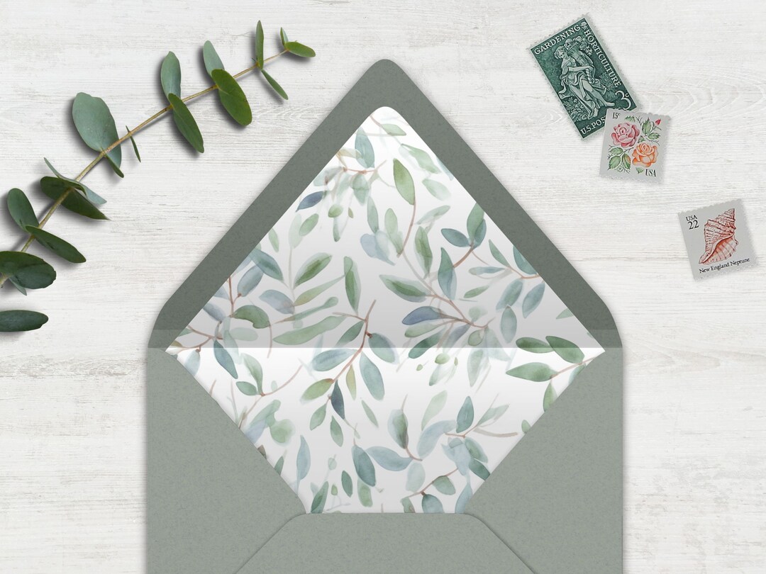 Envelope Liner, Eucalyptus, INSTANT DOWNLOAD, Canva Template, Botanical ...