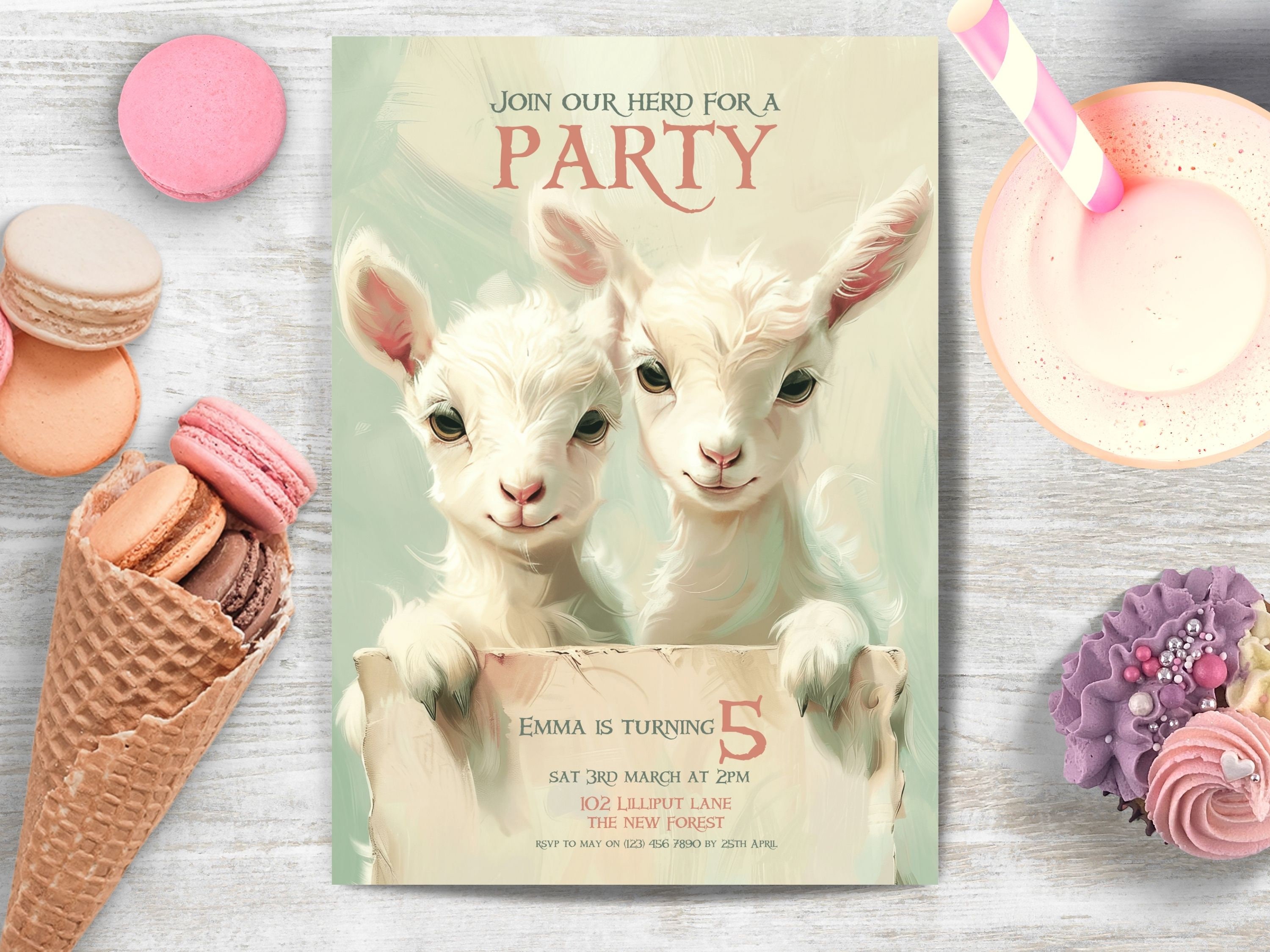 Goat Birthday Party Invitation, INSTANT DOWNLOAD, Join the Herd, Billy ...