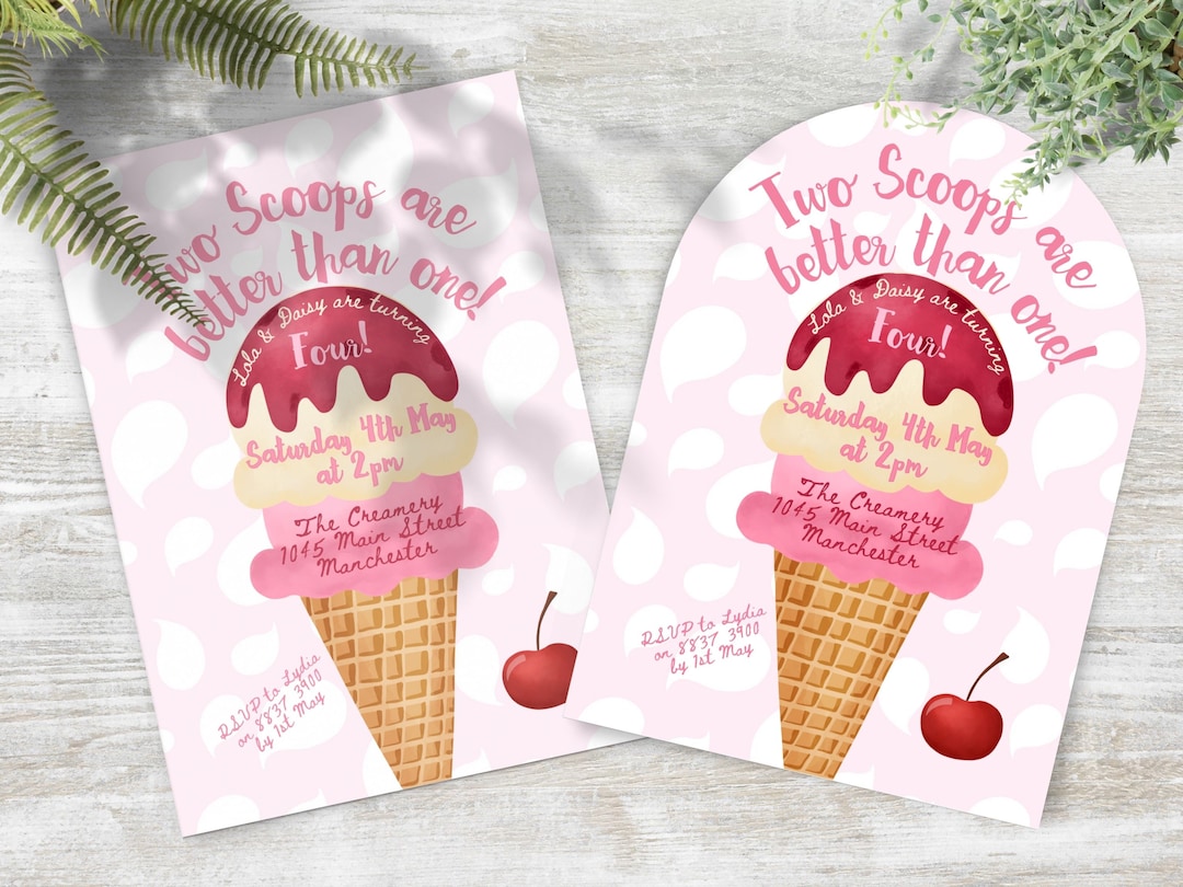 Two Scoops Are Better Than One, Twin Girls Ice Cream Birthday Party ...