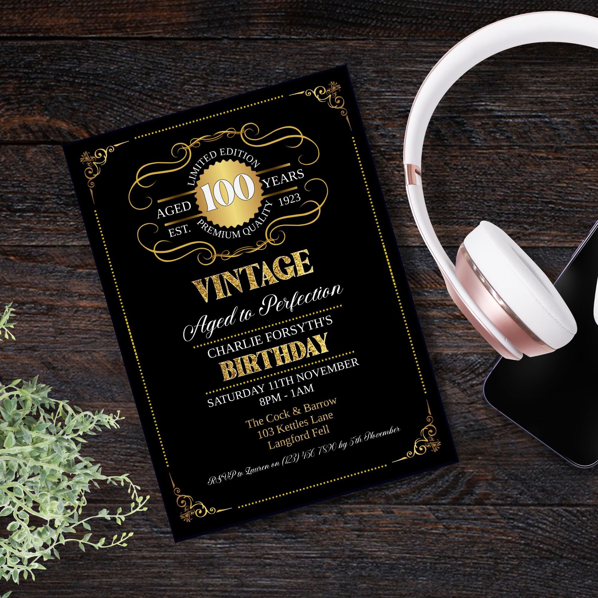Editable Aged To Perfection Birthday Invitation Instant Download 100th