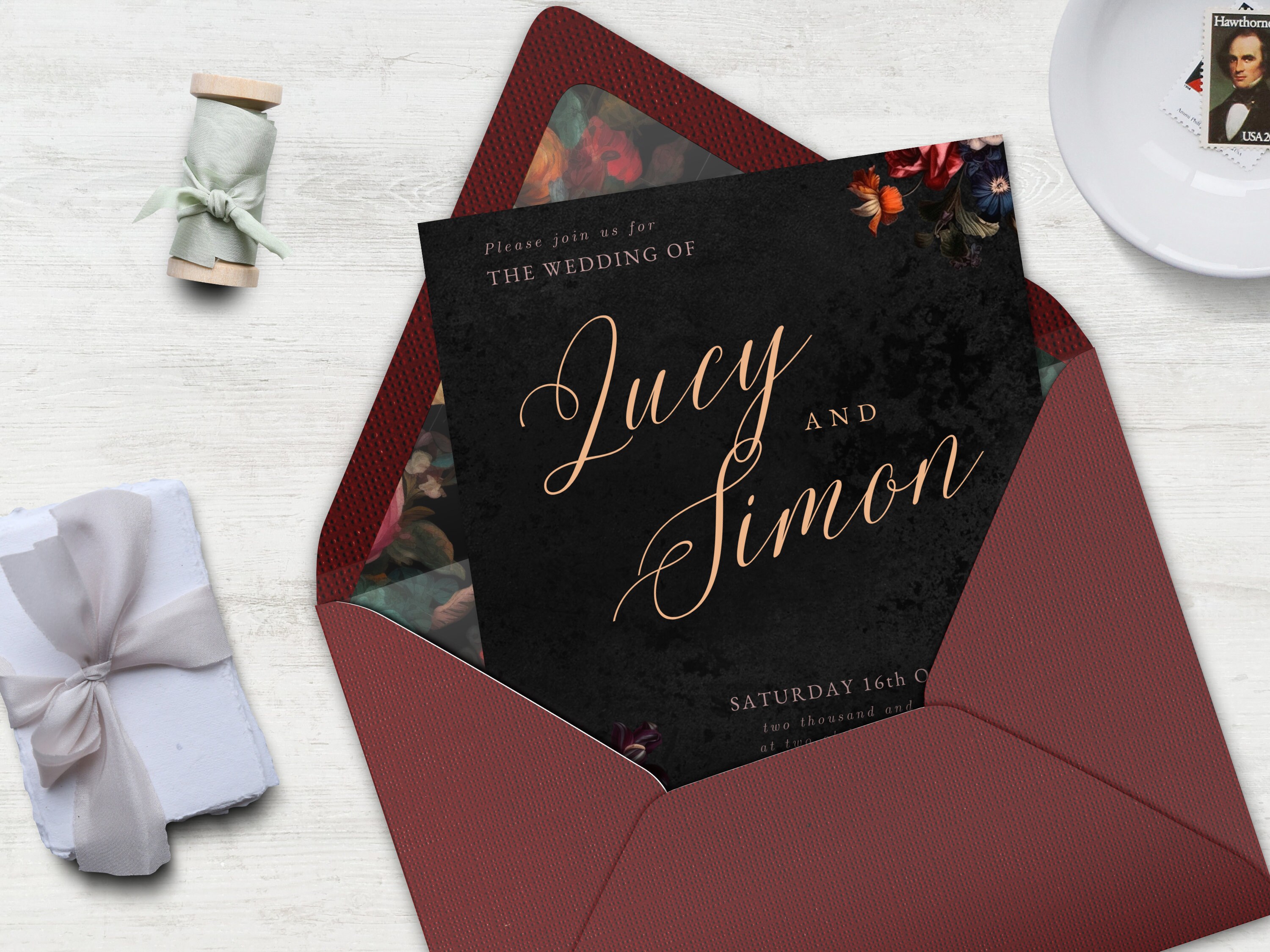 Moody Floral Envelope Liner, INSTANT DOWNLOAD, Canva Template, Liberty ...