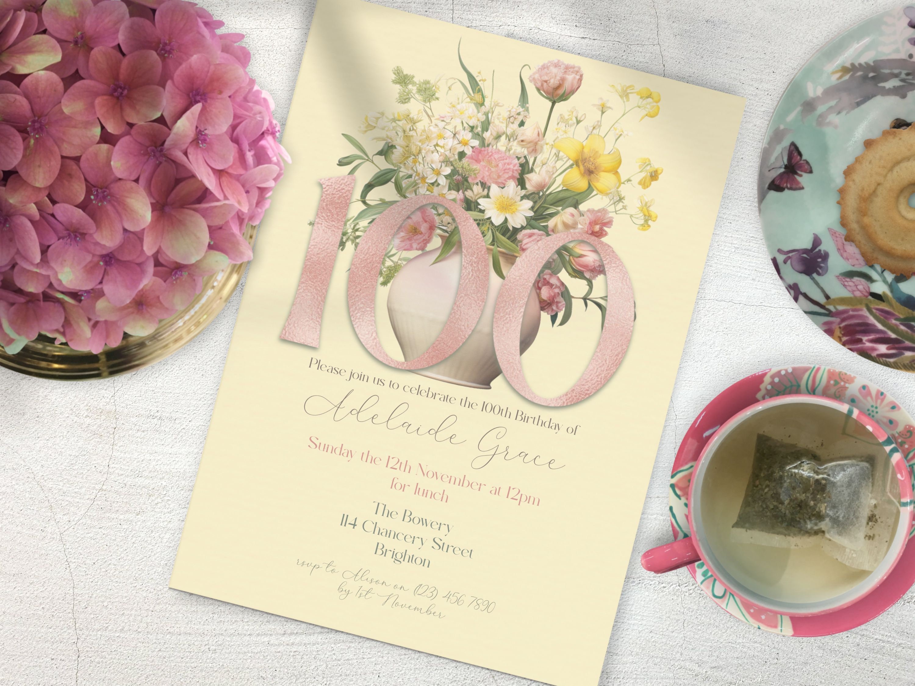 Ladies 100th Birthday Invitation, INSTANT DOWNLOAD, Floral Boho Invite ...