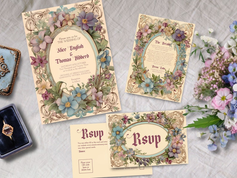 Victorian Wedding Invitation Bundle, INSTANT DOWNLOAD, Vintage Floral ...